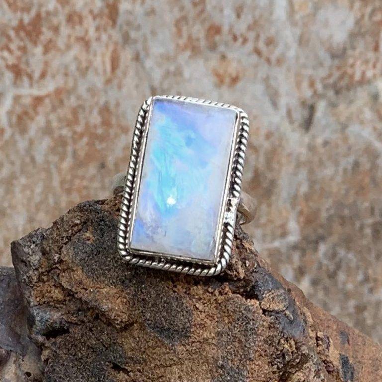Rainbow Moonstone Rectangular Ring - GLE-Good Living Essentials
