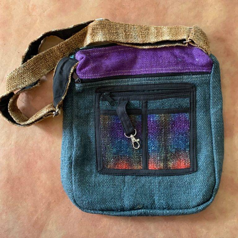 Blue Color-Block Hemp Bag - GLE-Good Living Essentials