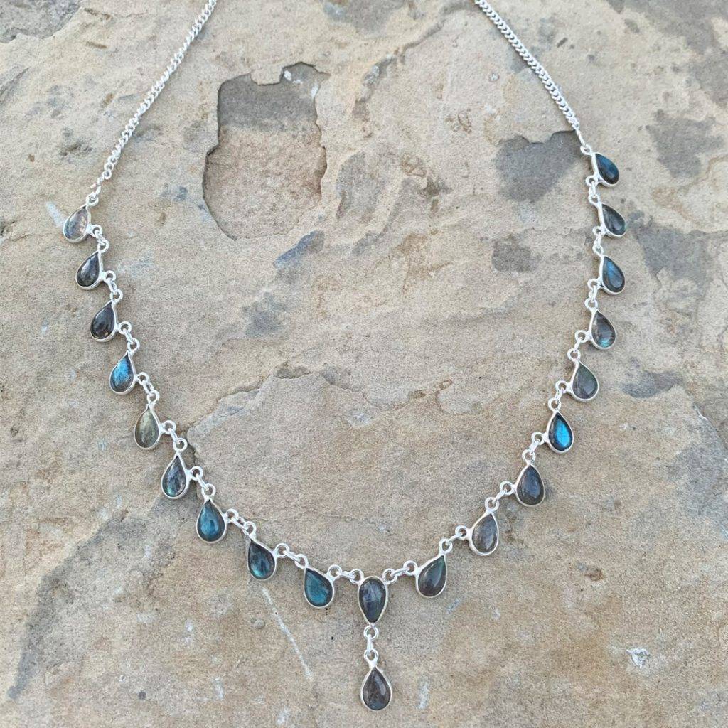 Sterling Lapis Waterfall Necklace - GLE-Good Living Essentials