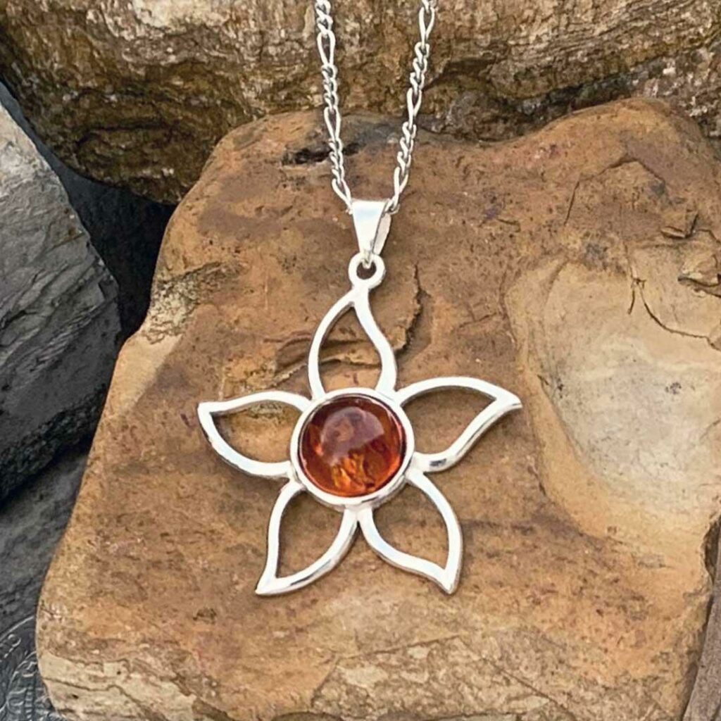 Sterling Amber Flower Pendant - GLE-Good Living Essentials