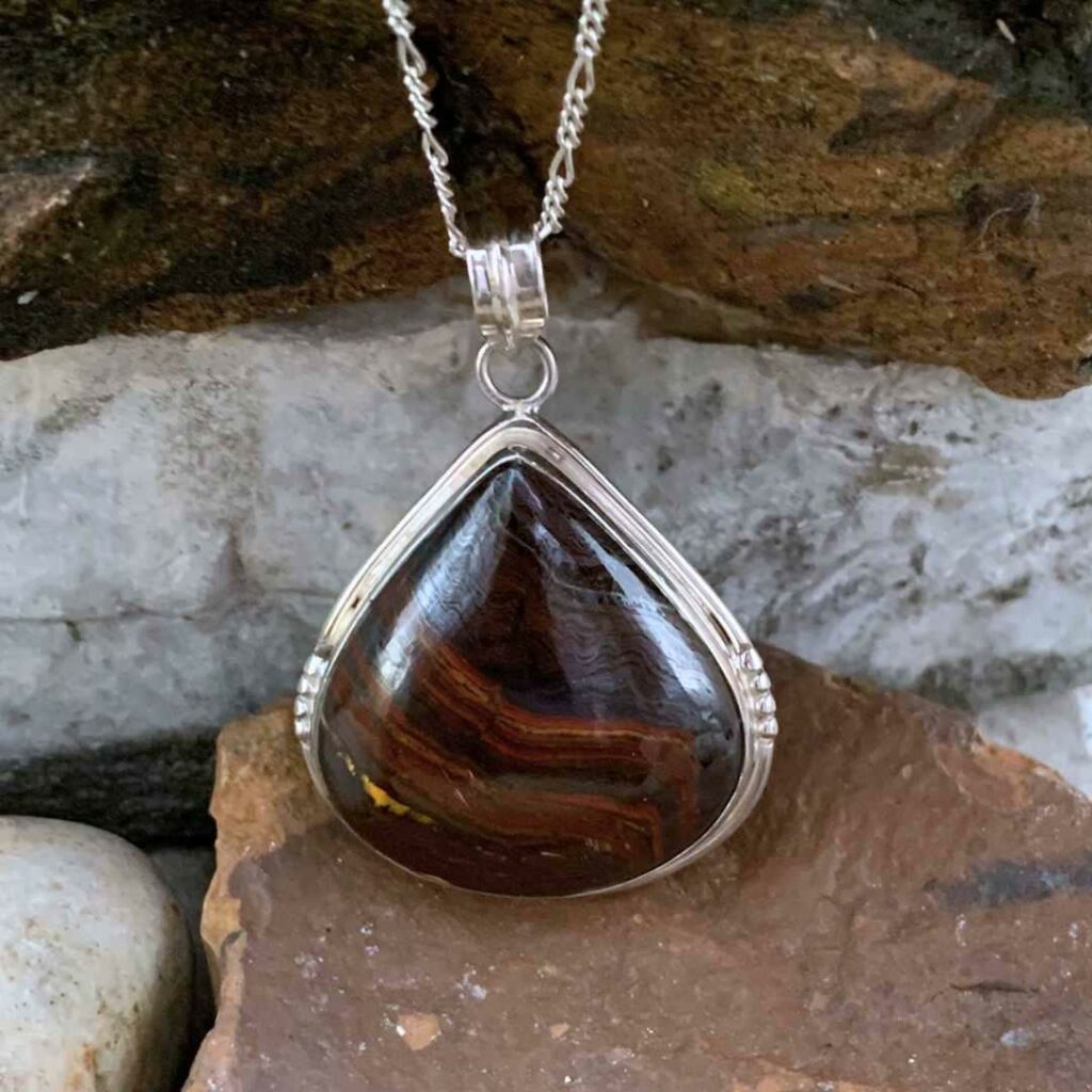 Pear Shaped Tiger Iron Stone and Sterling Silver Pendant - GLE-Good ...