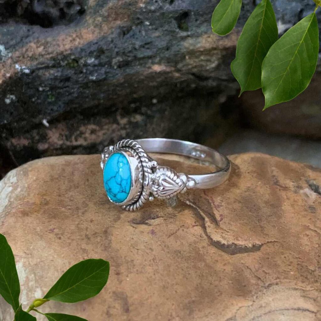 Oval Turquoise and Sterling Silver Ring with Hearts - GLE-Good Living ...