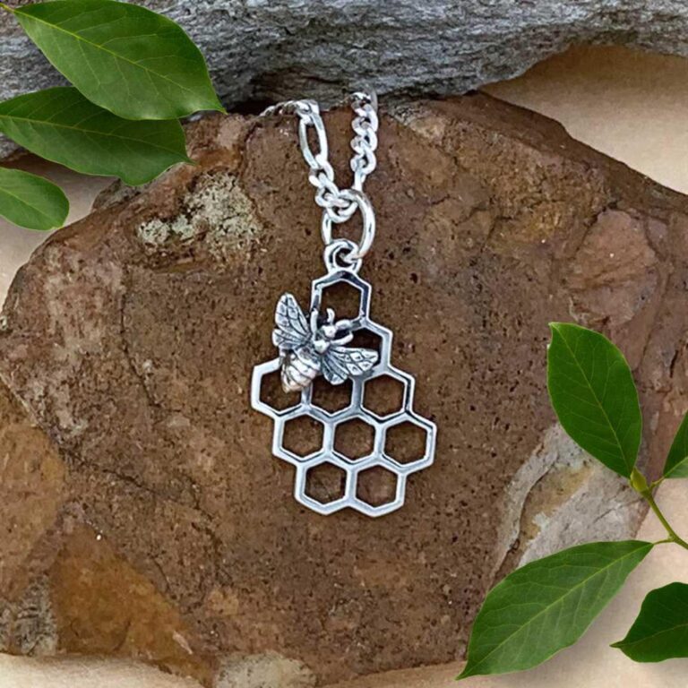 Sterling Silver Honeycomb with Honeybee Pendant - GLE-Good Living ...