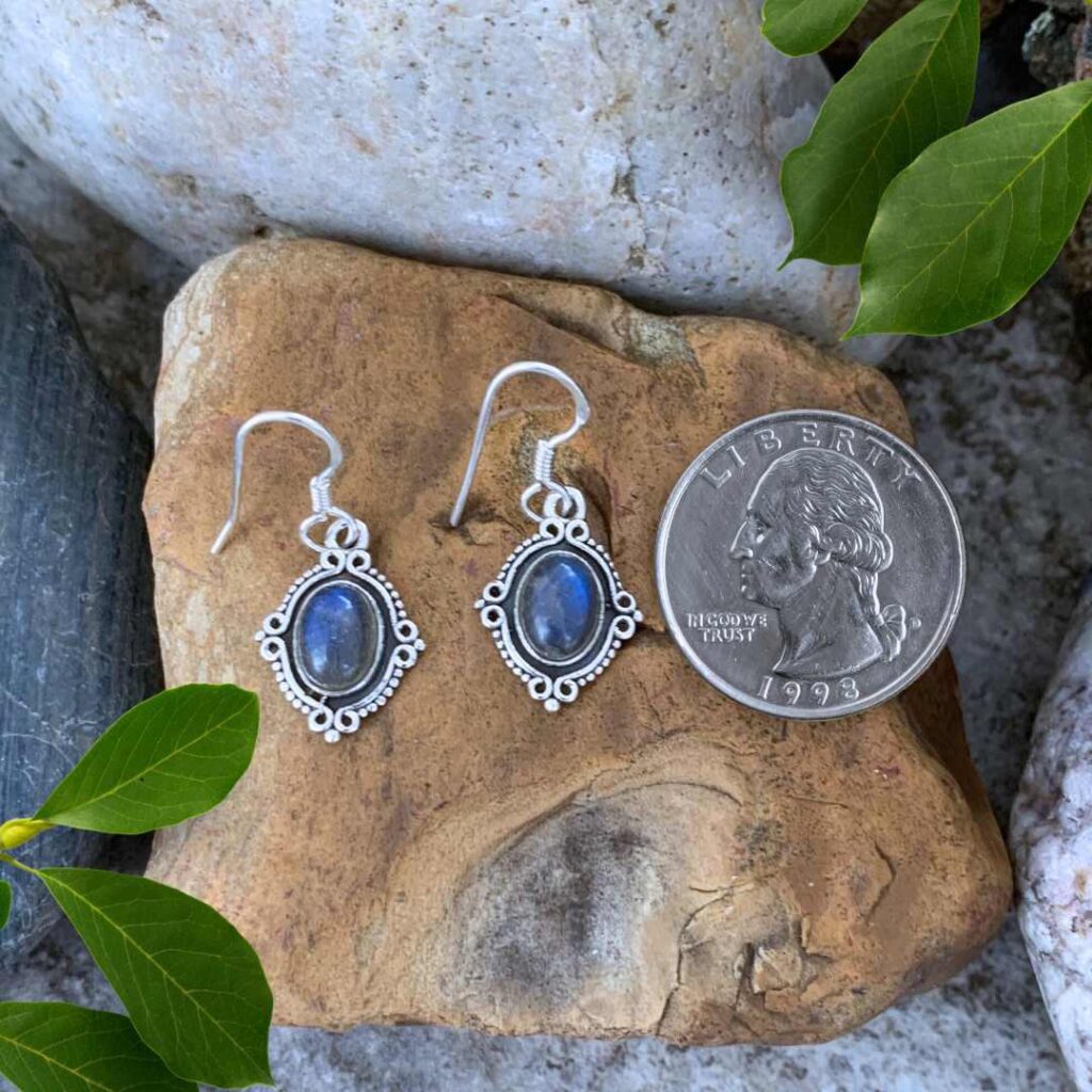 Oval Labradorite and Sterling Silver Dangly Earrings - GLE-Good Living ...