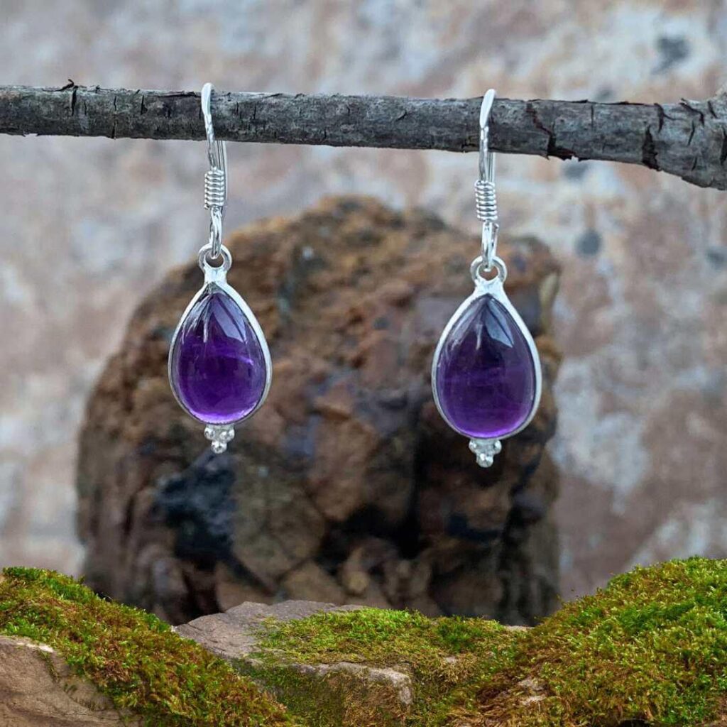 Amethyst Cabochon and Sterling Silver Dangle Earrings - GLE-Good Living ...