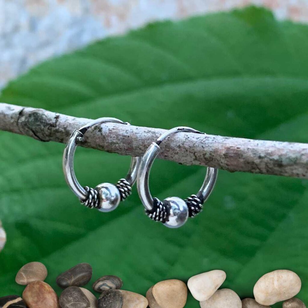 Small Sterling Silver Ball Bali Hoop Earrings - GLE-Good Living Essentials