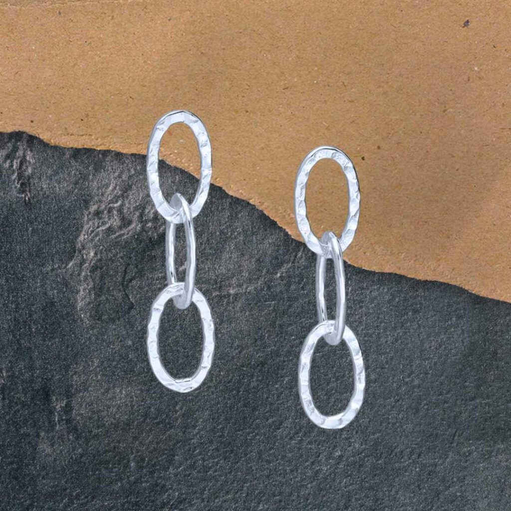 Contemporary Sterling Silver Triple Link Post Earrings - GLE-Good ...