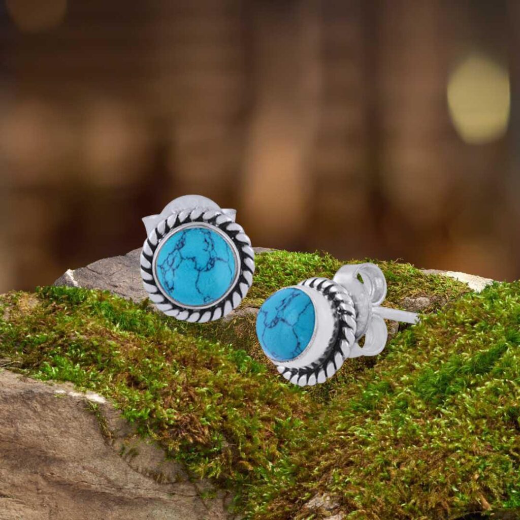 Round Sterling Silver Turquoise Stud Earrings - GLE-Good Living Essentials